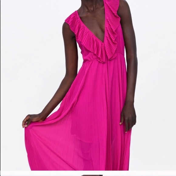 Zara | Dresses | Nwt Zara Bright Pink Ruffle Maxi | Poshmark